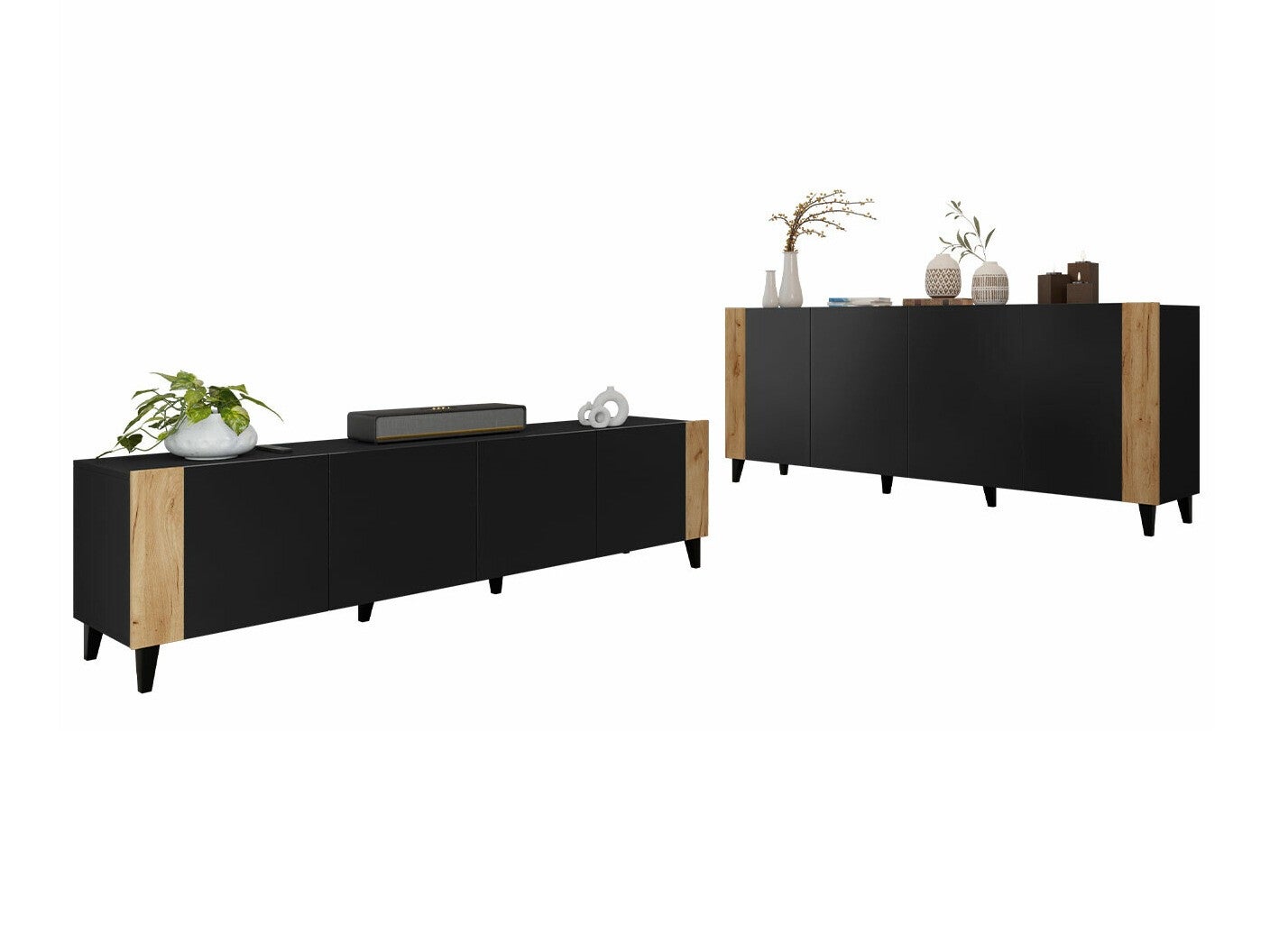 Conjunto de salón Charlotte 185, Negro, Craft roble, Con mesa de TV ...