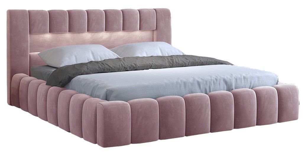 Lit design avec coffre tapissé velours Luto-Couleur Rose poudré-180x200 ...