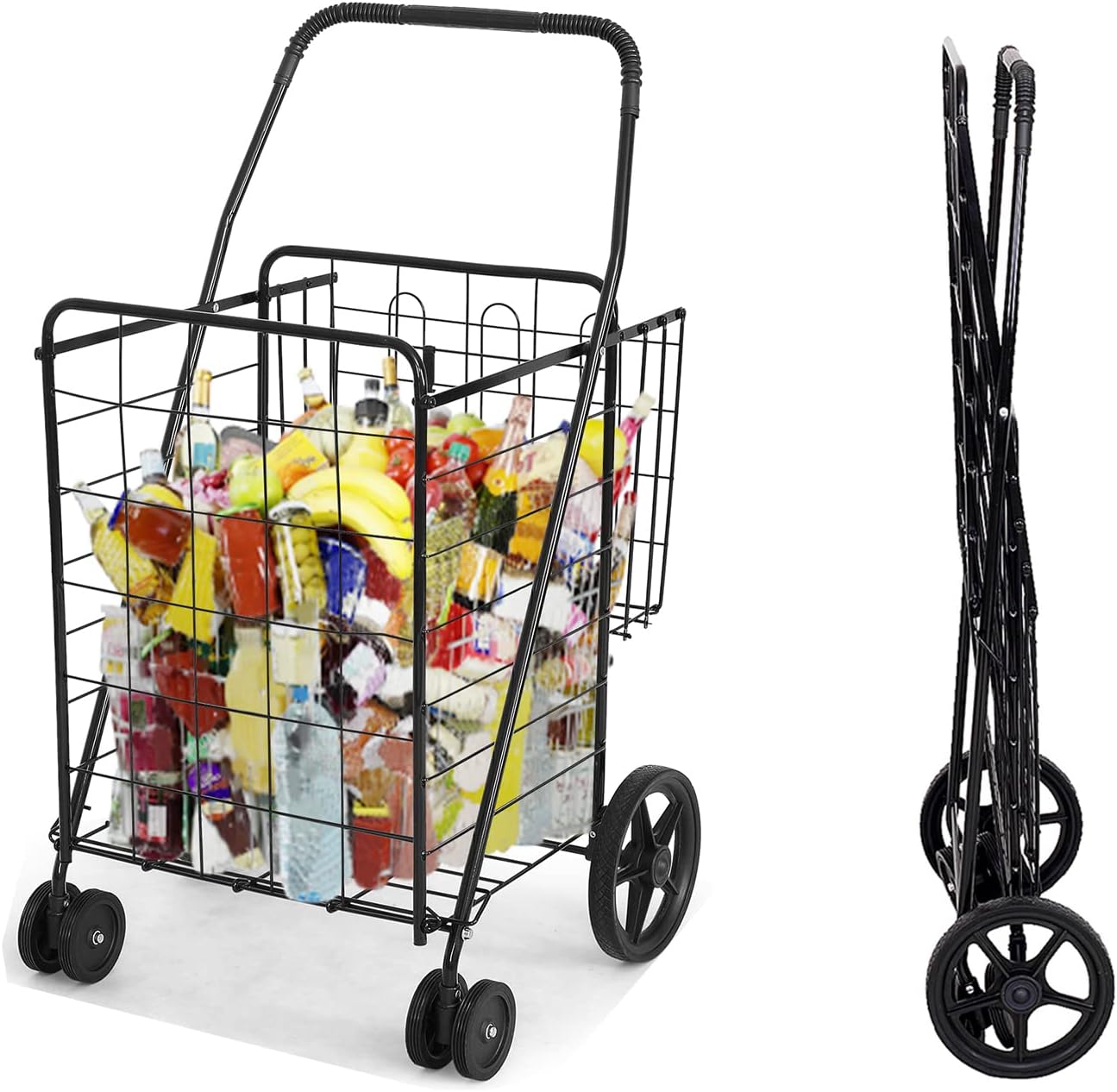 Chariots de Courses Pliable à 4 Roues en Métal, Capacité de 40KG, Noir ...