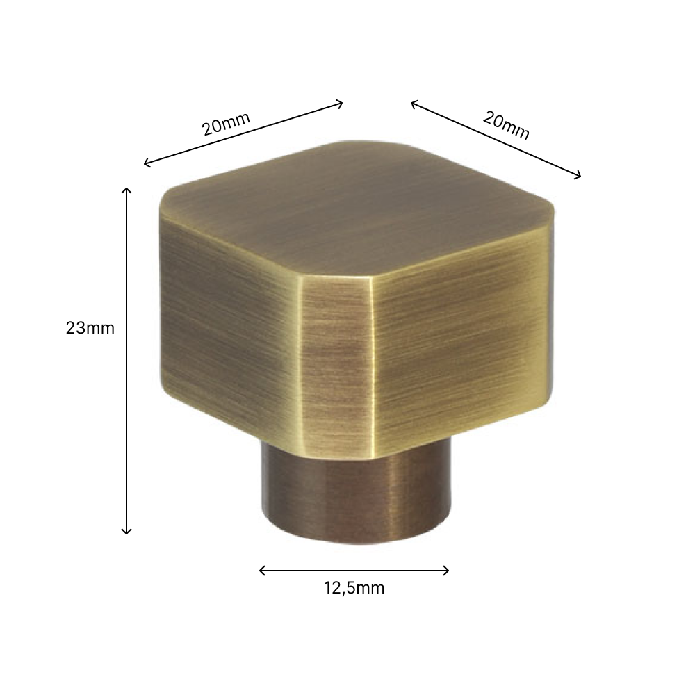 Bouton carré pour meubles en laiton finition cuir vieilli 20x20, Evi ...