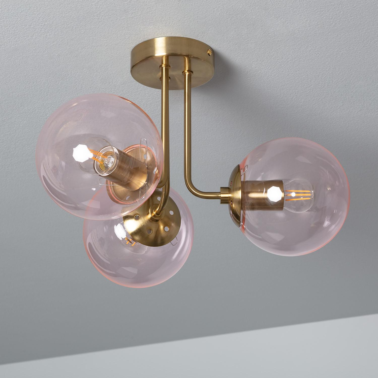 Ledkia Lampadario Metallo e Vetro Moonlight Brass 3 punti luce Rosa ...
