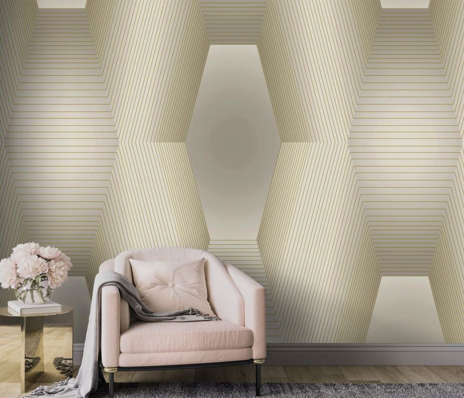 Fotomural motivo gráfico blanco y oro - 300 x 270 cm - Erismann | Leroy ...