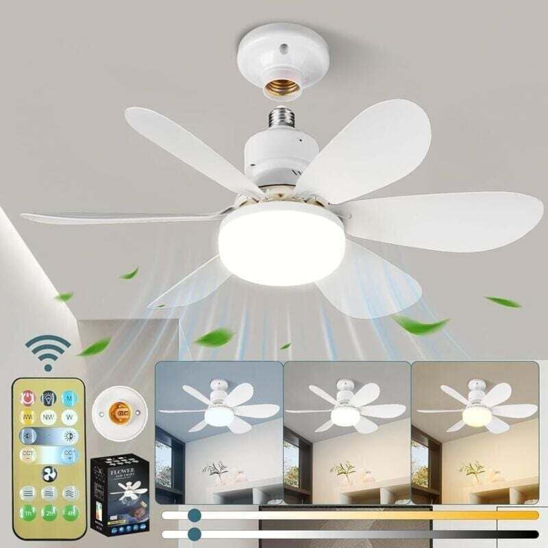 Ventilateur de plafond silencieux, 40 W, culot E27, 6 pales, 3 vitesses ...