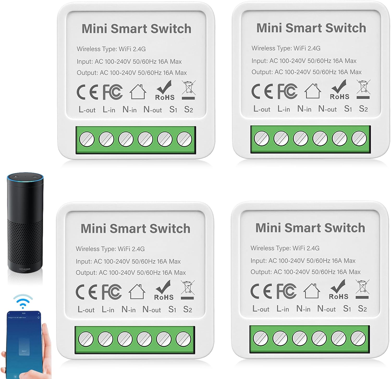 Lot de 4 Modules Interrupteur Intelligent, Compatible Alexa et Google ...