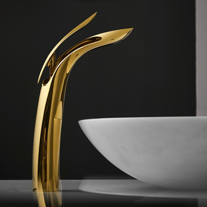 Grifo monomando alto diseño dorado, Kopt | Leroy Merlin