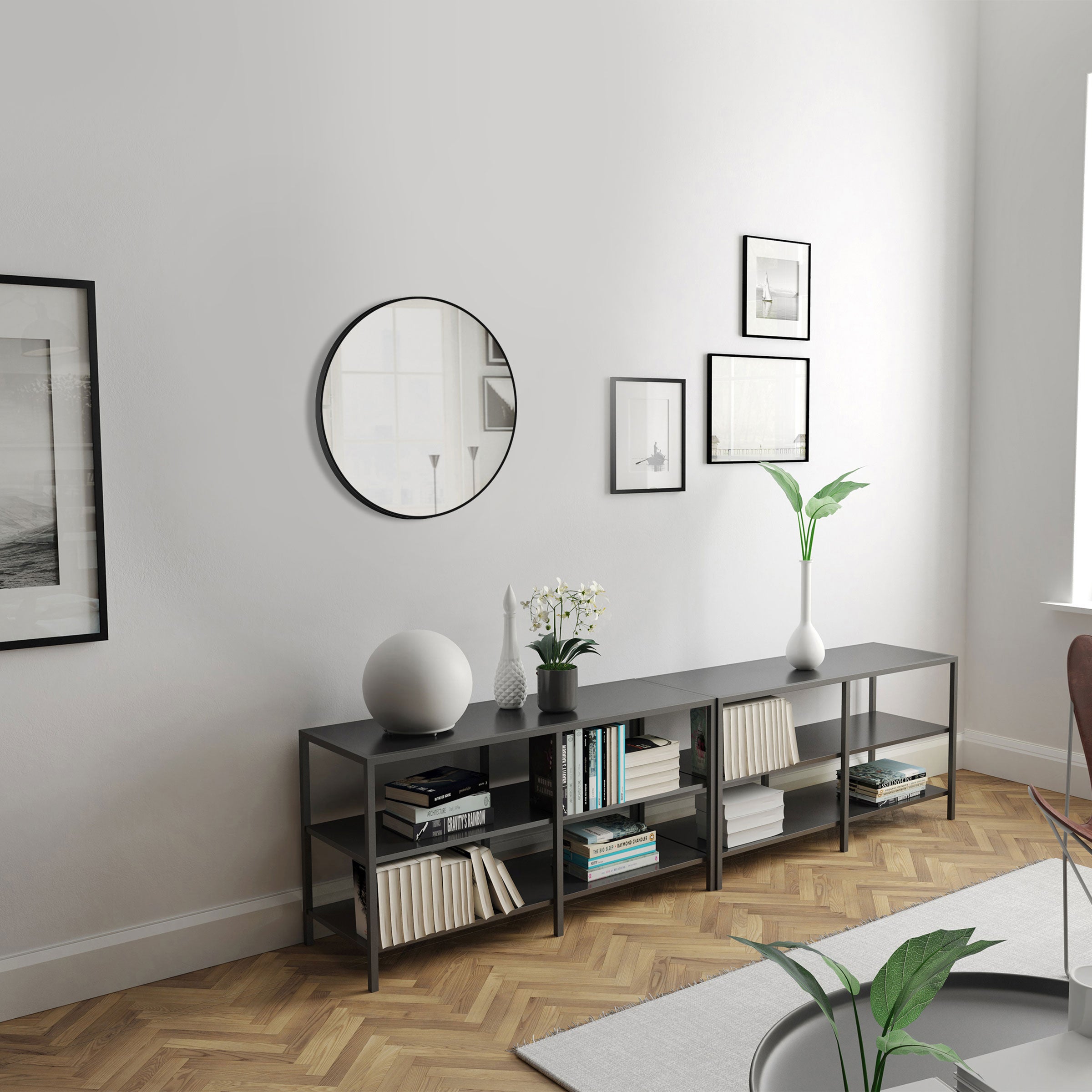 Miroir salle de bain circulaire 60cm de diametre - finition noir mat ...