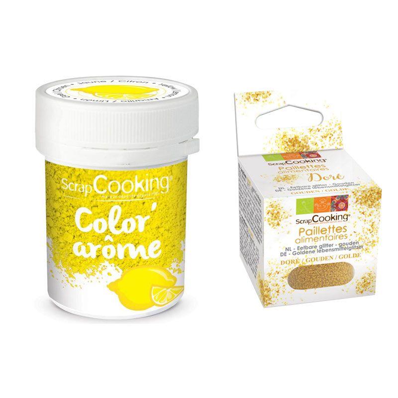 Colorante alimentario amarillo con sabor a limón 10 g + Brillo dorado ...