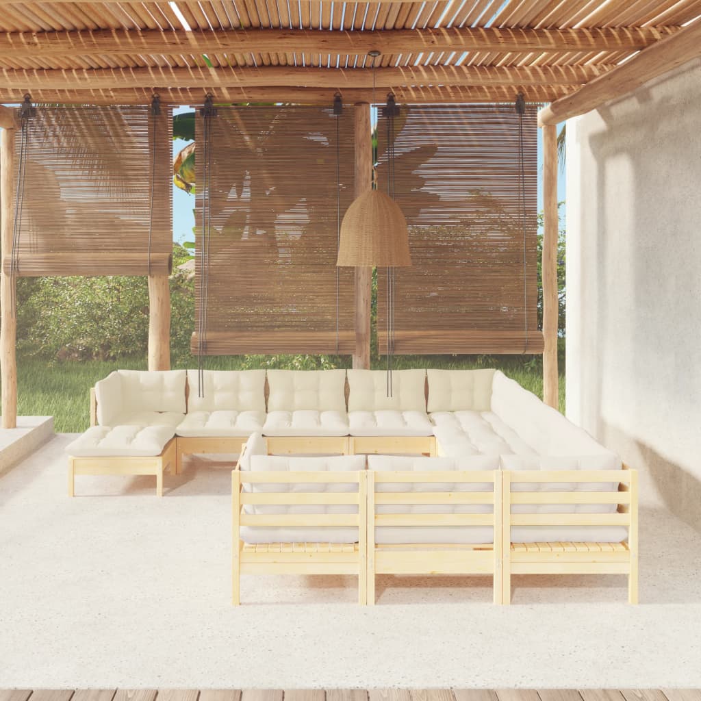 12 muebles de jardín con cojines color crema Madera de pino | Leroy Merlin