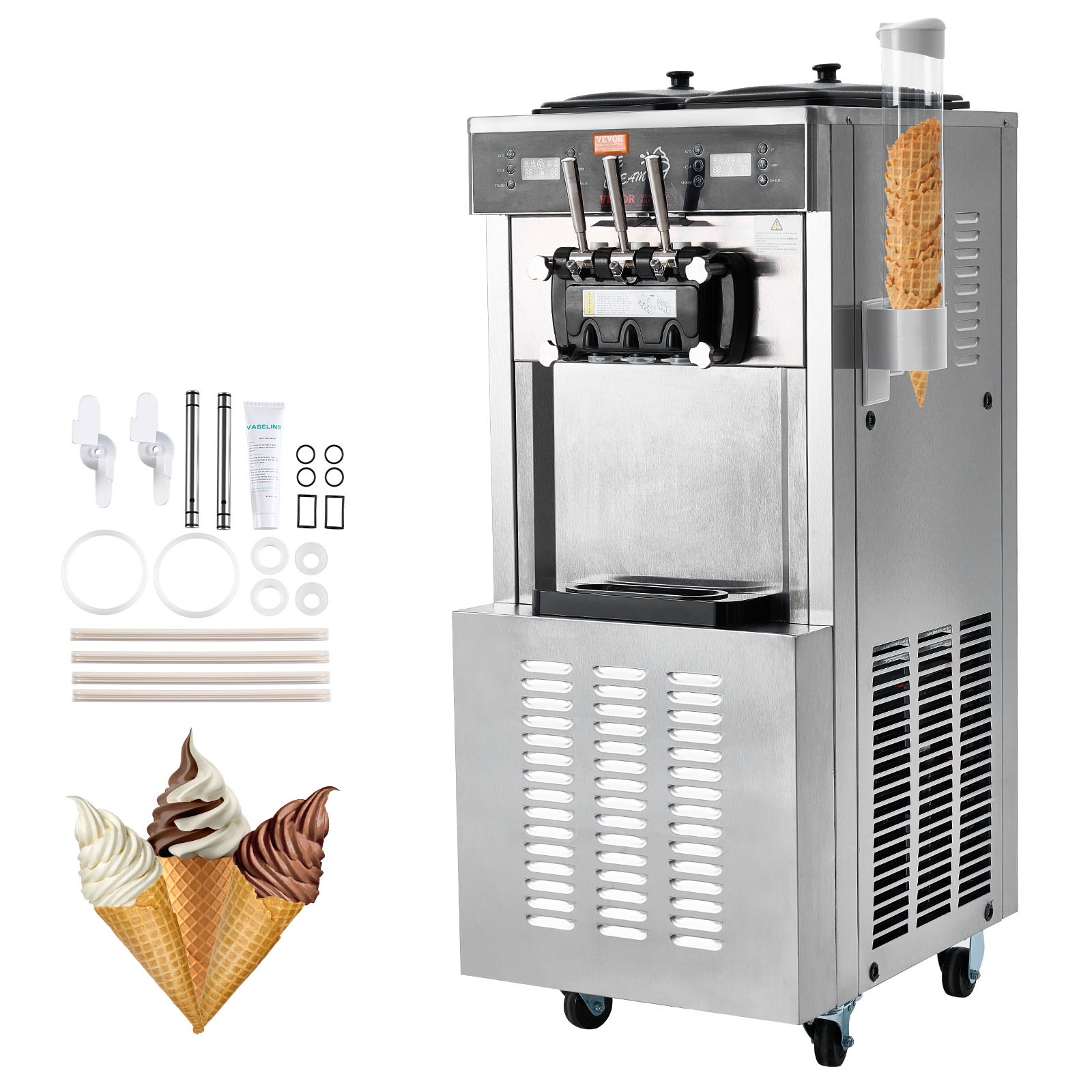 Machine à Crème Glacée Commerciale VEVOR 34-44L/h 1850 W 3 Saveurs ...