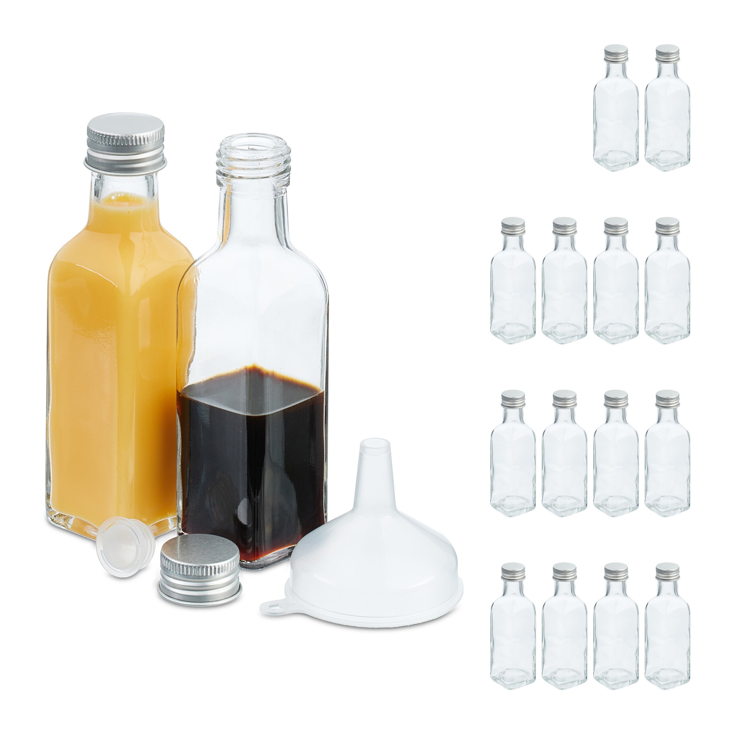 Relaxdays Pack Botellitas de Cristal, 16 Mini Botellas para Rellenar ...