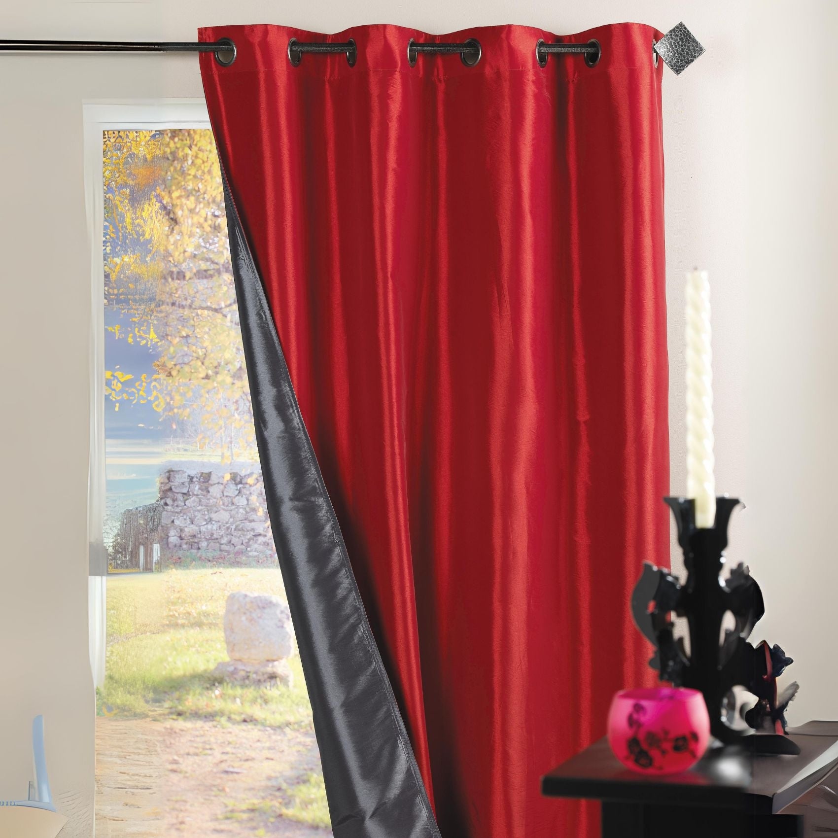 Rideau Ameublement Réversible en Taffetas - Rouge Orangé - 140x260 cm ...