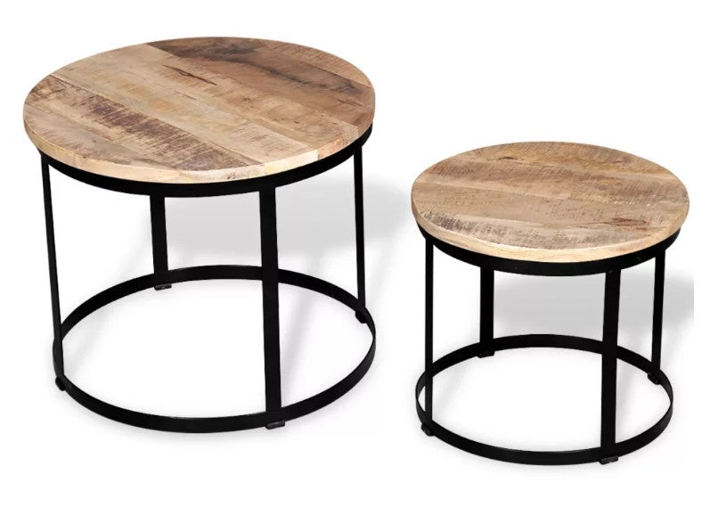Table basse ronde manguier massif clair et pieds métal noir Induka ...
