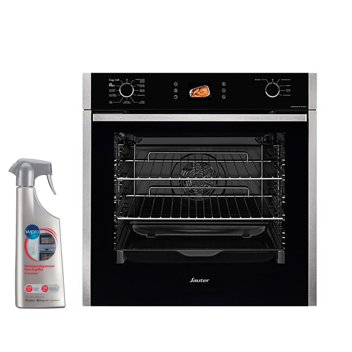 SAUTER Four pyrolyse encastrable inox 73L multifonction porte froide ...