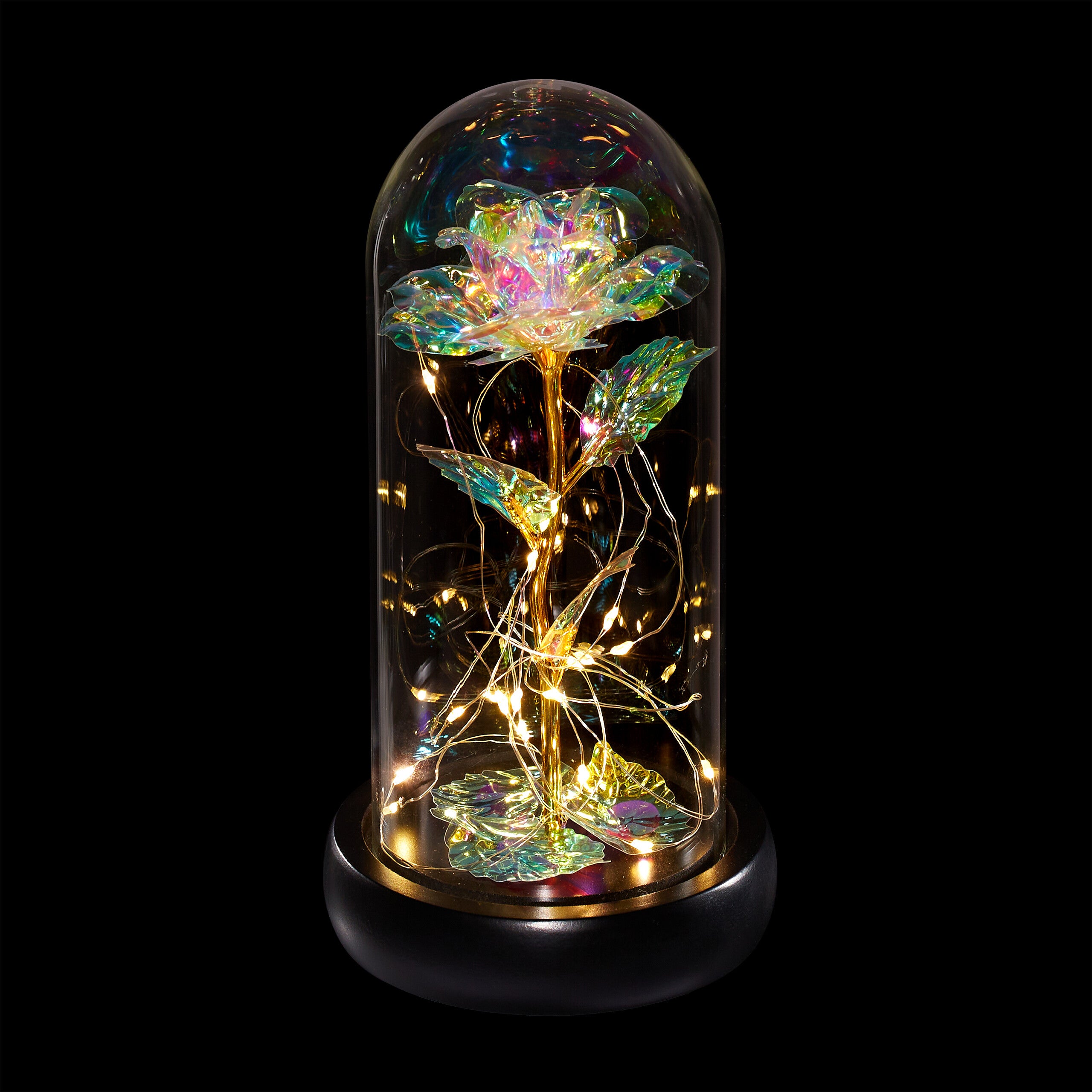 Rose éternelle en verre, éclairage LED, H x D : 22 x 11 cm, cadeau pour ...