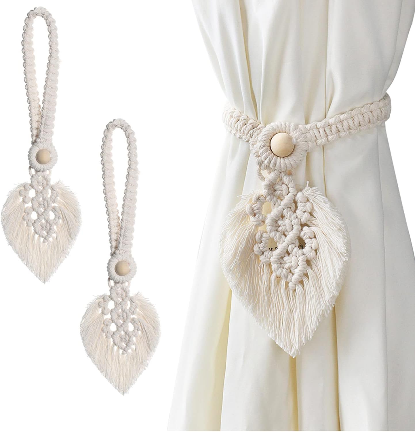 (Blanc) Lot de 2 embrasses de Rideaux décoration Boheme - Attache ...
