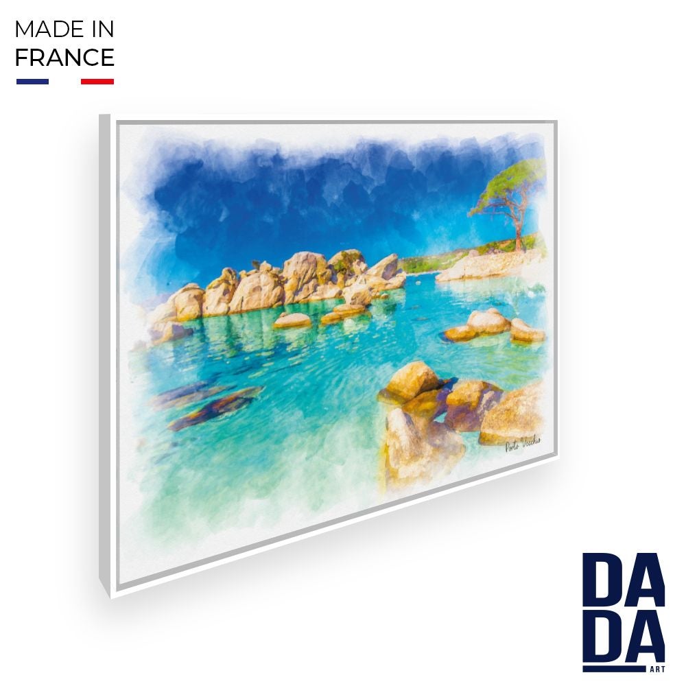 Tableau Plage de Porto-vecchio / 45x60cm / Cadre Blanc / Fabriqué en ...