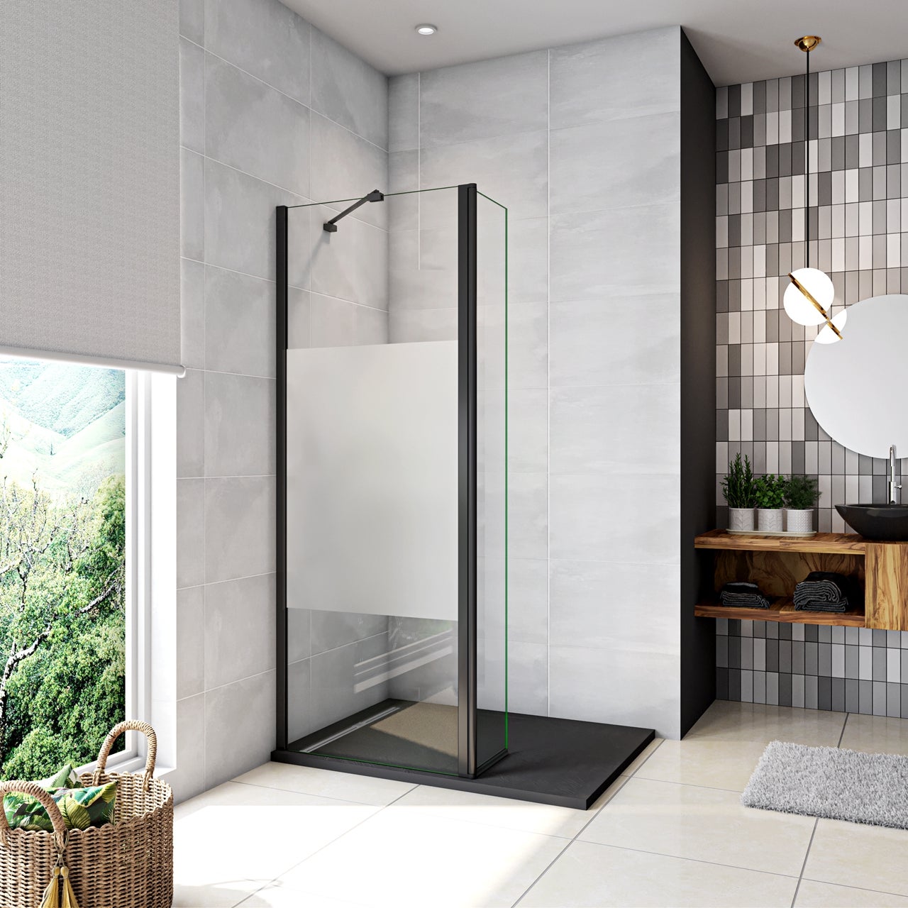 Walk in Doccia 100x200cm Due Pareti (60+40) Vetro 8 mm Temperato ...