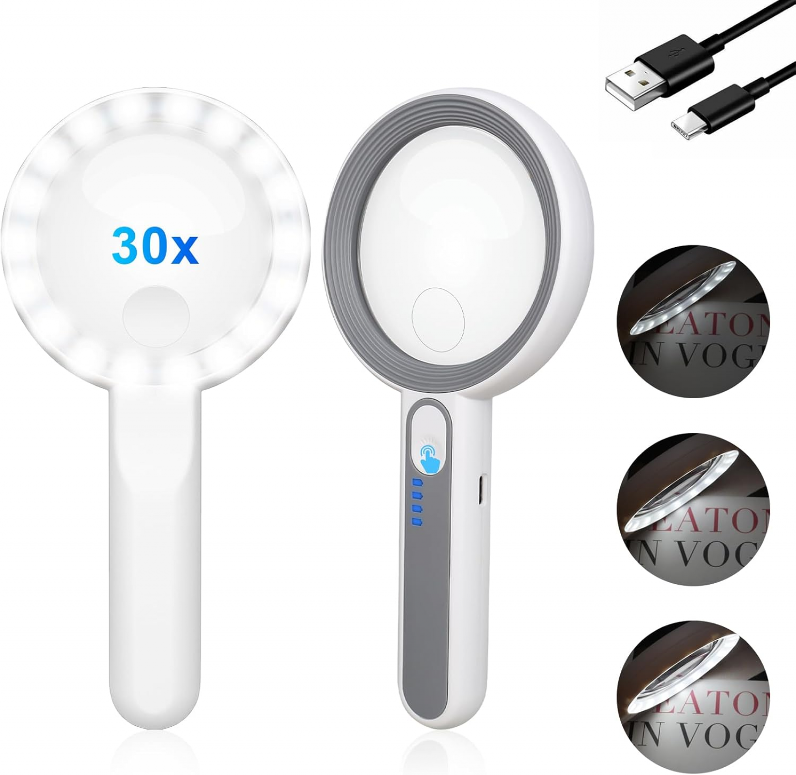 Lupa de Lectura 30X con 18 LED - Recargable e Ideal para Personas ...