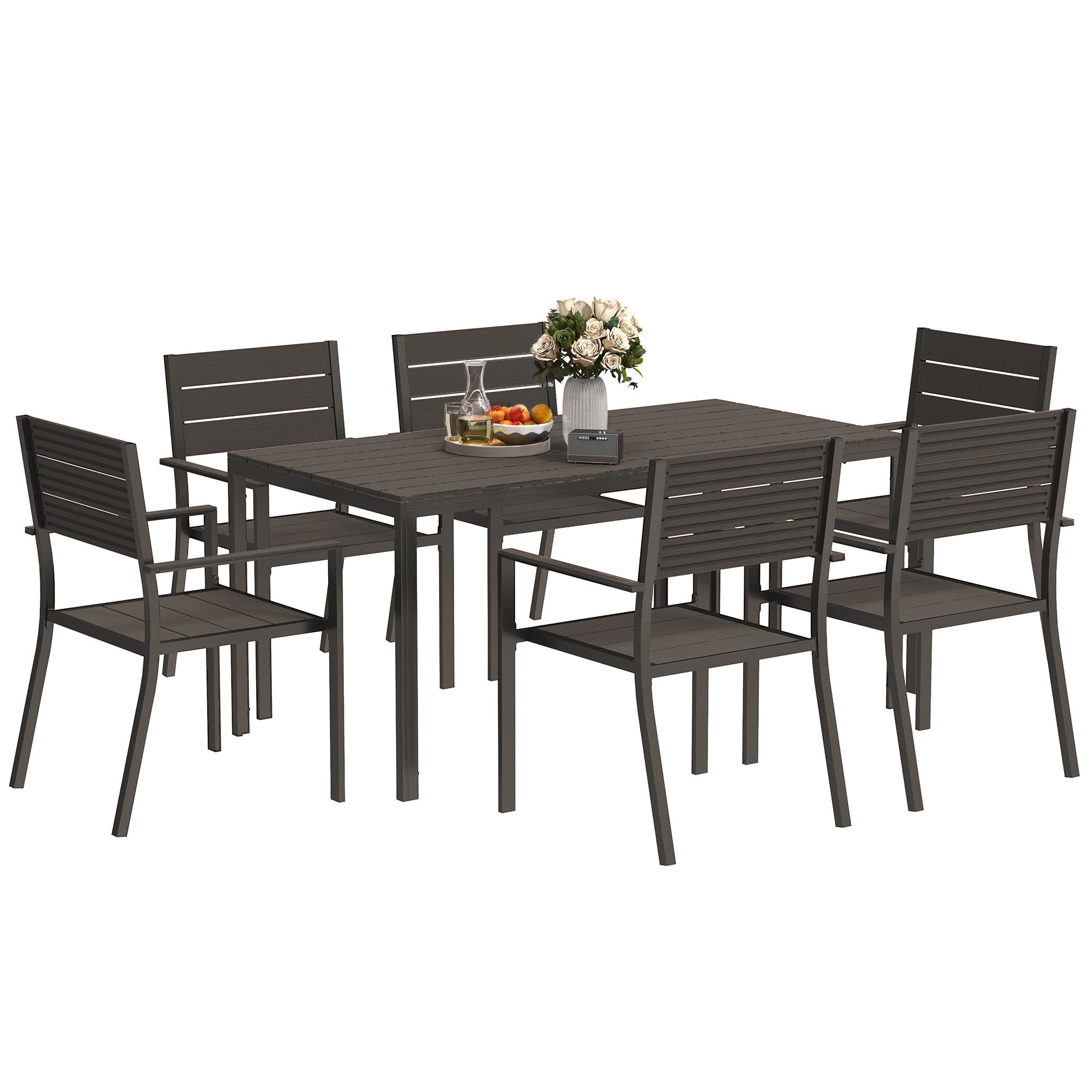 Juego de comedor de exterior de siete piezas - Marrón | Leroy Merlin
