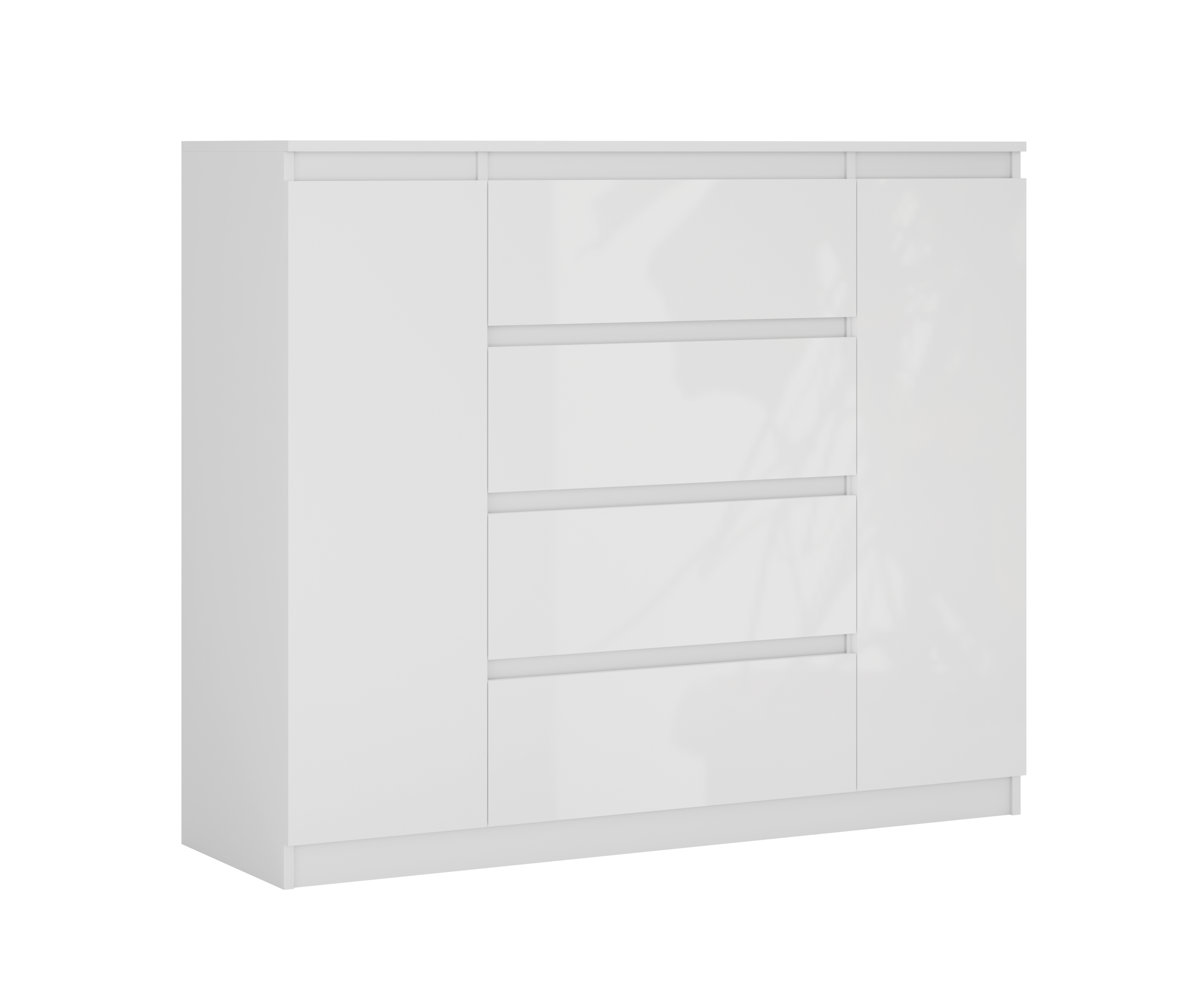 Commode : Blanc Mat / Blanc Brillant, 120 x 39 x 101 cm, 2 Portes, 4 ...