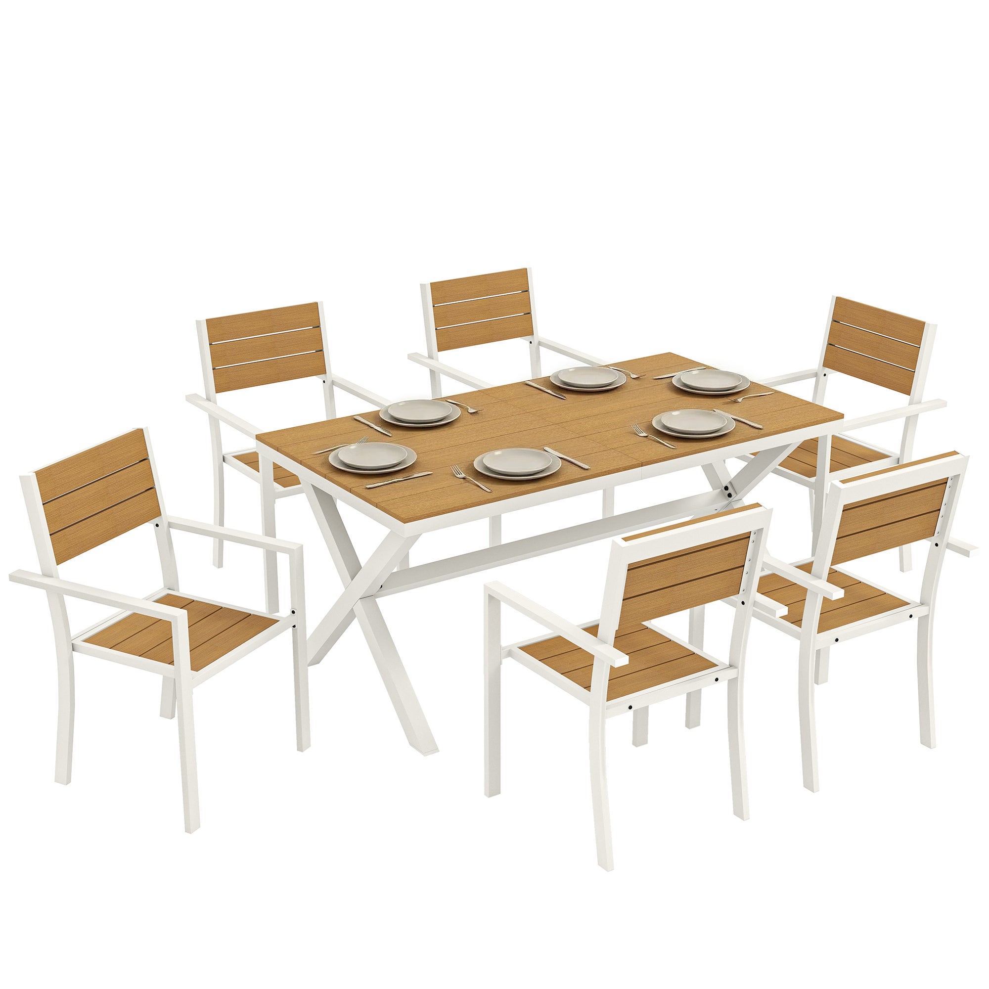 Ensemble de salle à manger d'extérieur 7 pièces, chaises empilables ...
