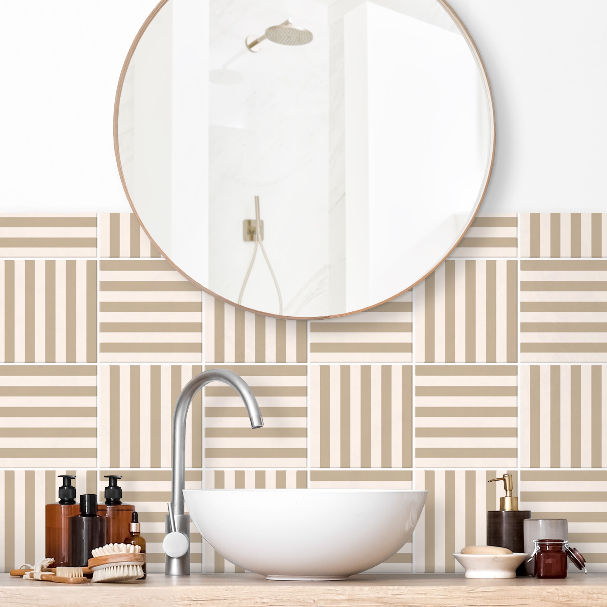 Revestimiento de pared para baño - Tiles with Stripes Beige 150 x 80 cm ...