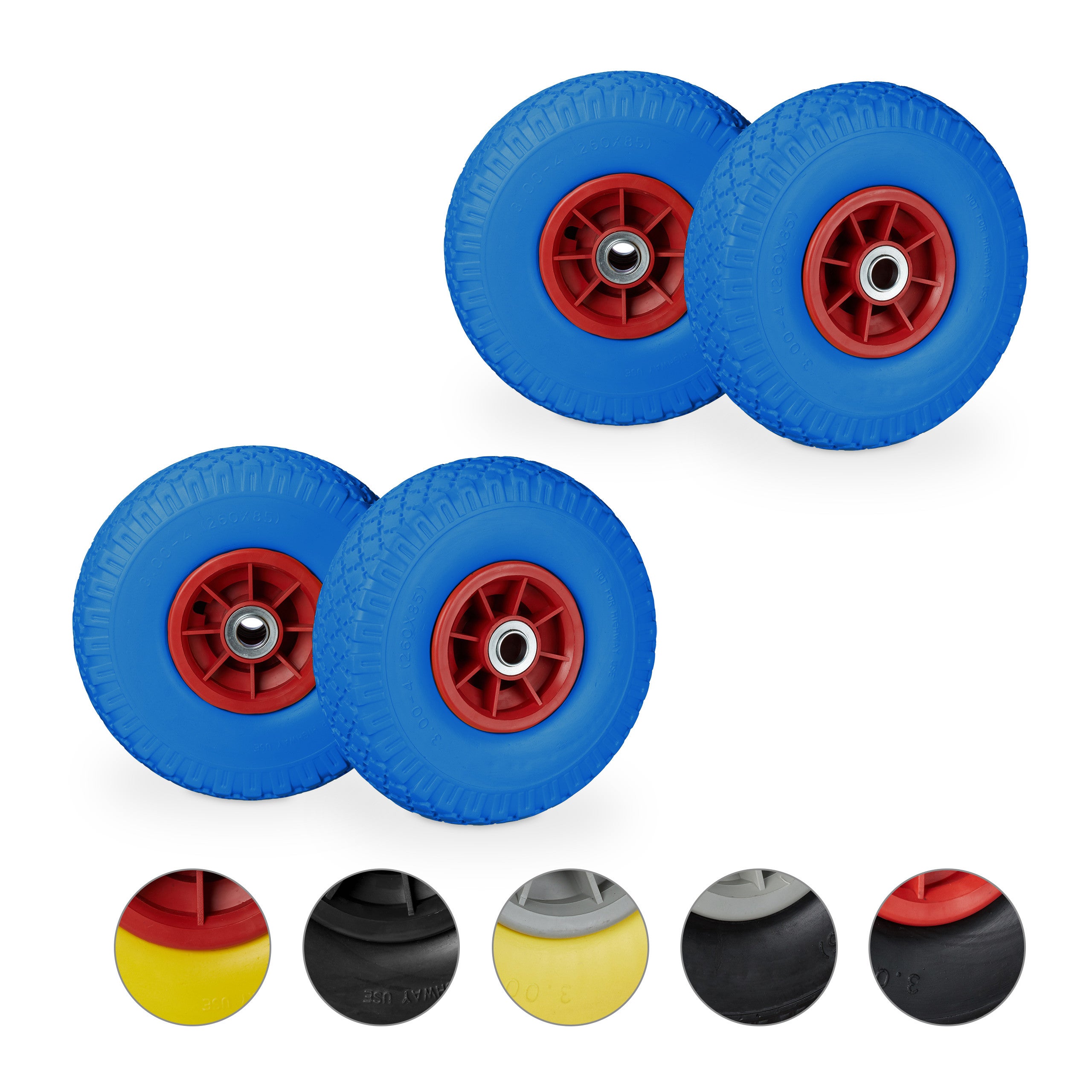 Roue de diable, 4x roue de brouette caoutchouc, 3.00-4", 260 x 85 mm ...