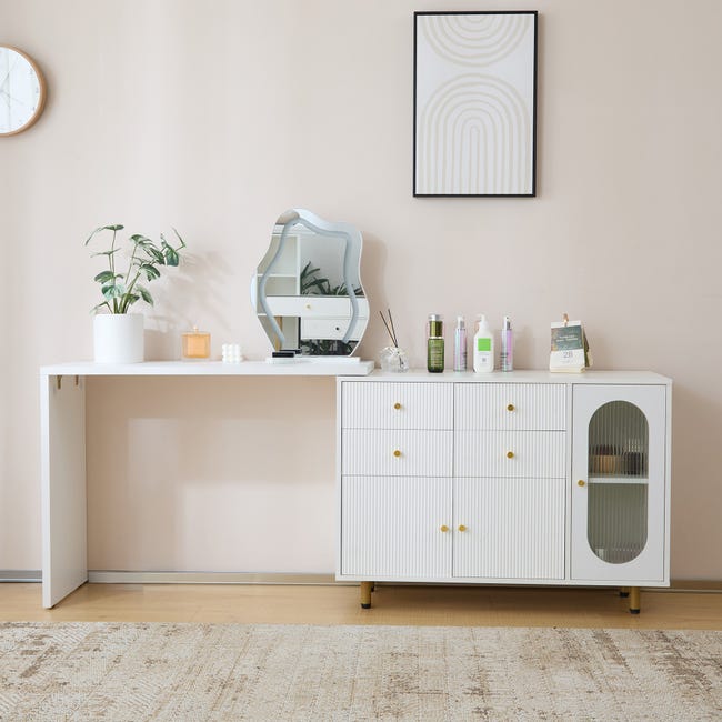 Ensemble coiffeuse blanc avec éclairage LED, plateau extensible ...