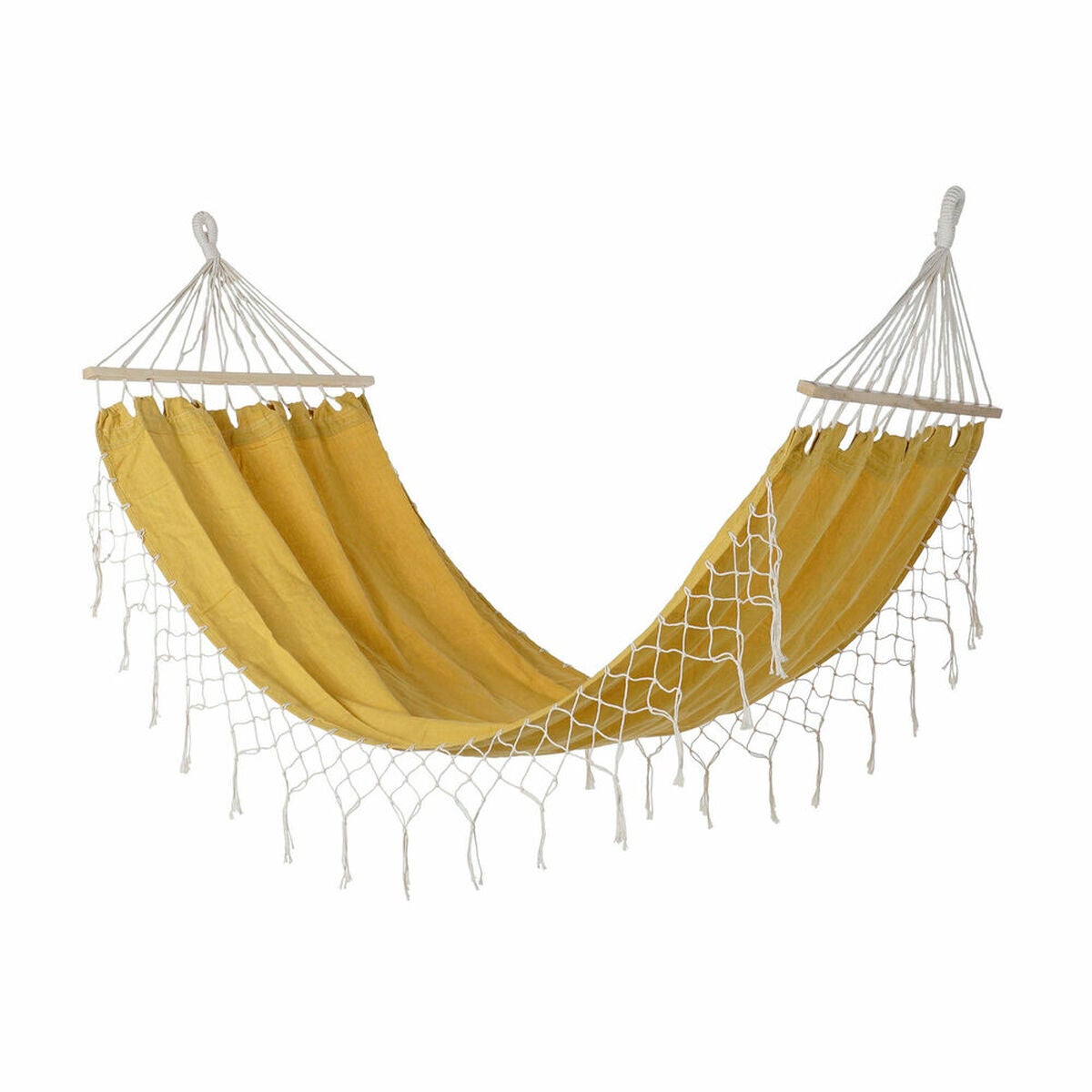 Hamaca DKD Home Decor Ocre Poliéster Algodón Pino Flecos (255 x 80 x 28 ...