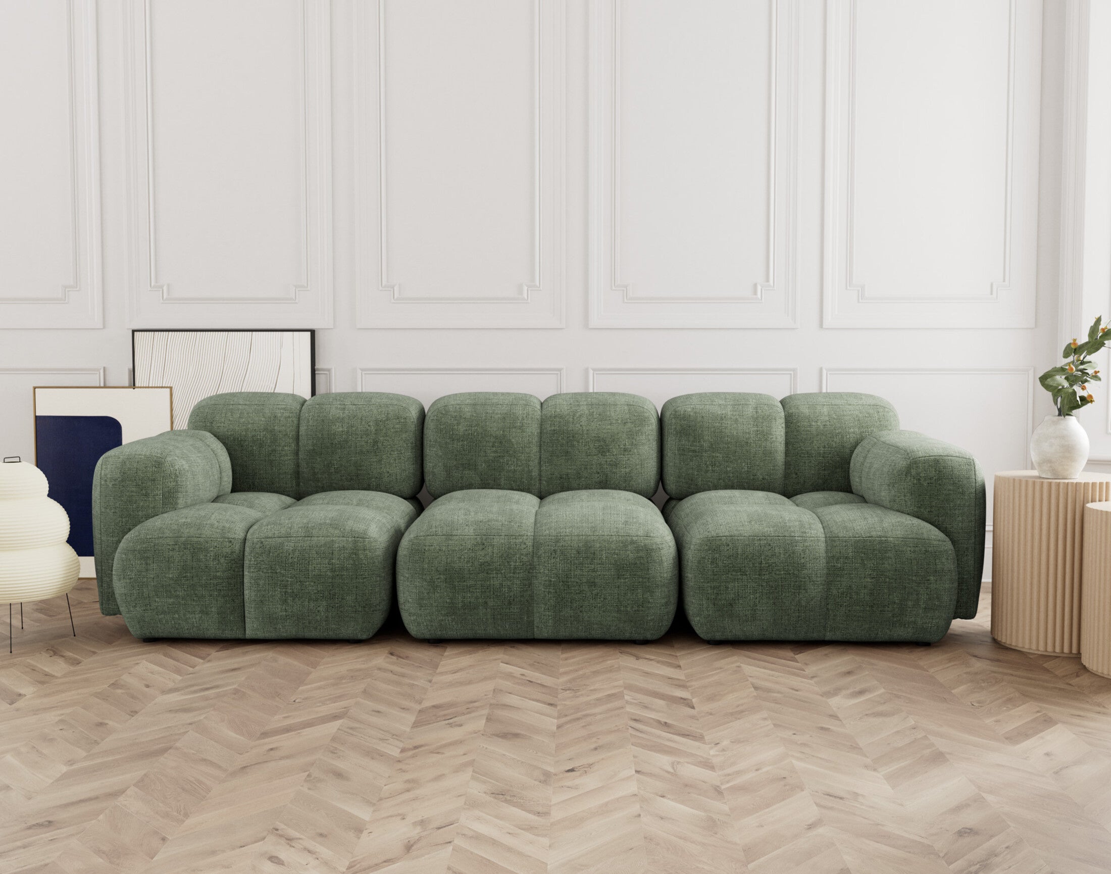 Canapé modulable 3 places en velours texturé vert sauge | Leroy Merlin