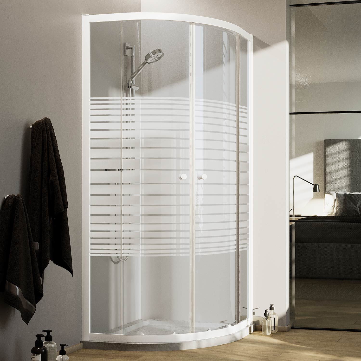 Cabine de Douche Blanche Demi-Circulaire 90x90 CM H185 Verre ...