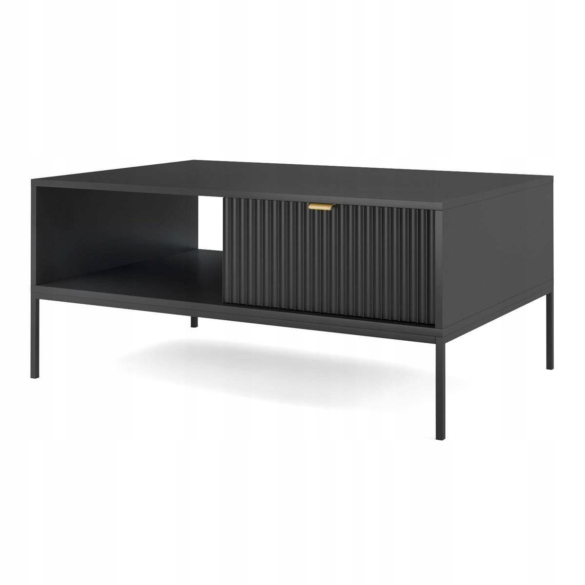 Table basse Noir 104x68x46cm design moderne avant rainuré avec tiroir ...