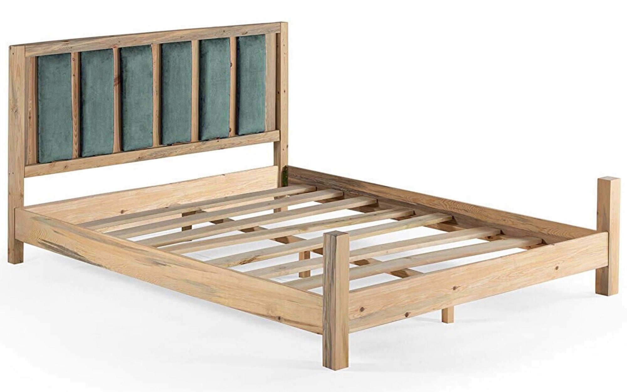 Cama de madera maciza clara con cabecero de suave tela Mirenda - 7 ...