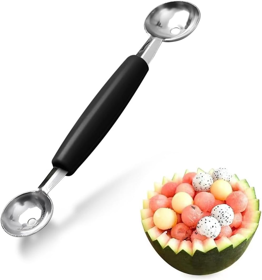 1pièceCuillère à boules double face en acier inoxydable pour melon et ...
