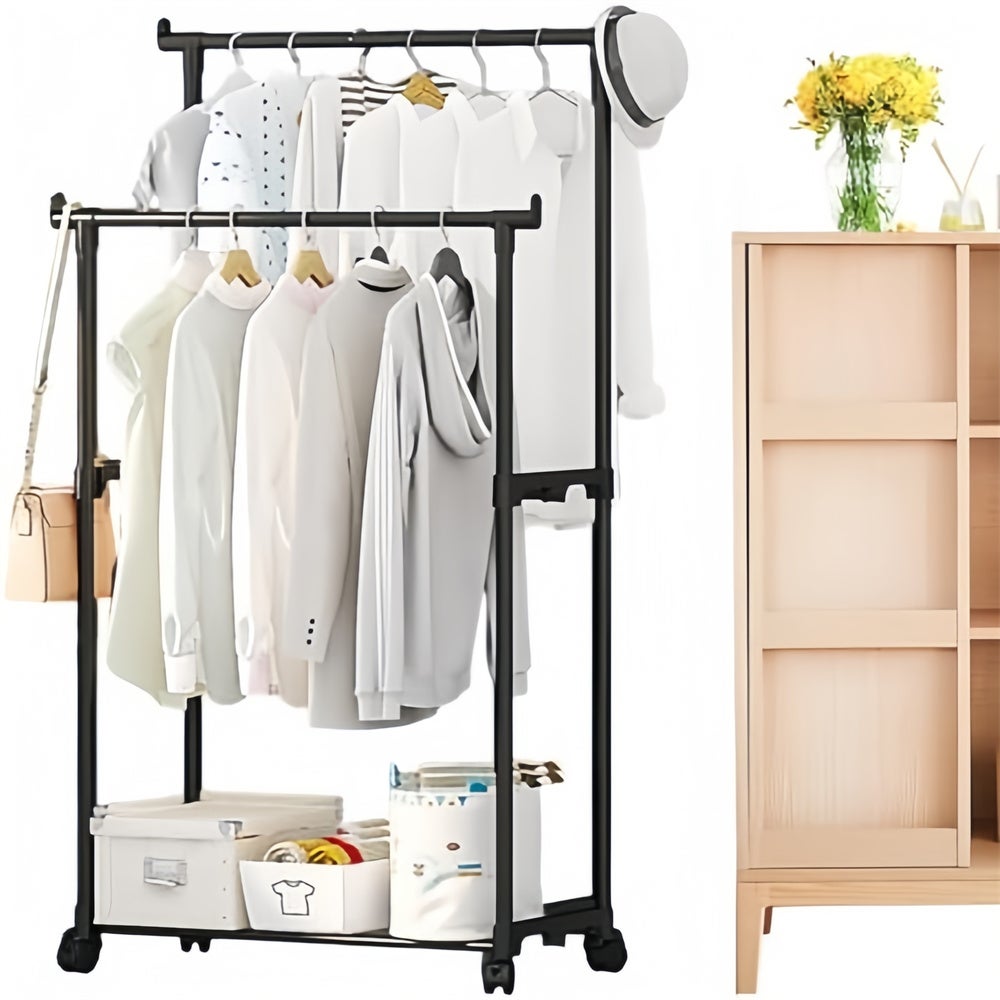 Perchero vertical con ruedas giratorias, doble barra, negro, | Leroy Merlin