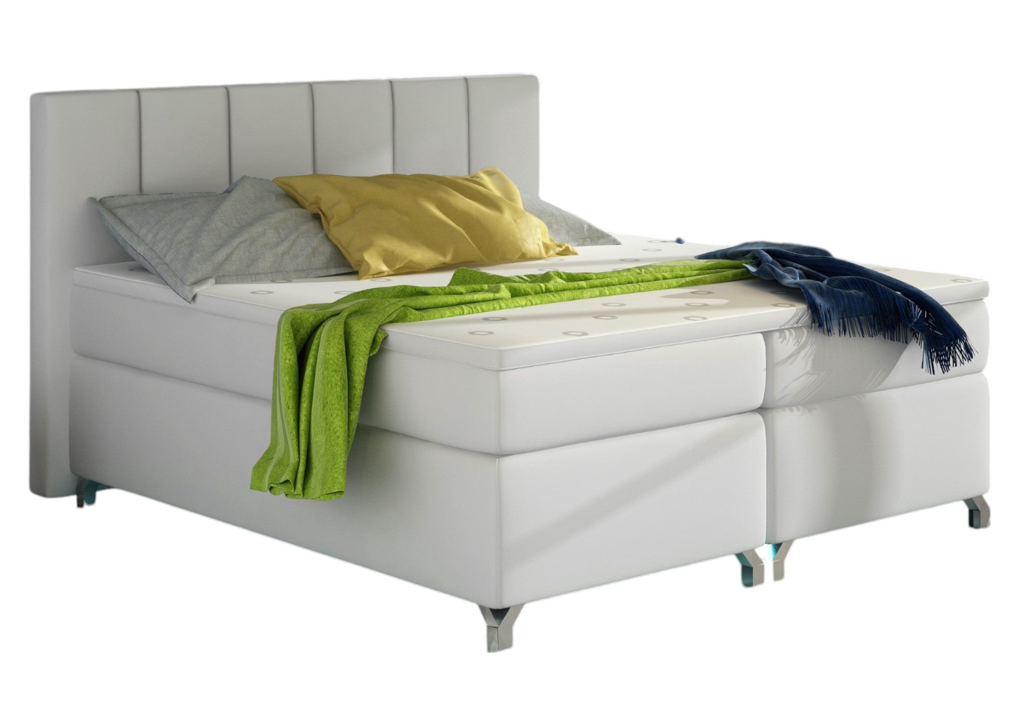 Lit boxspring 180x200 simili cuir blanc Balfor | Leroy Merlin
