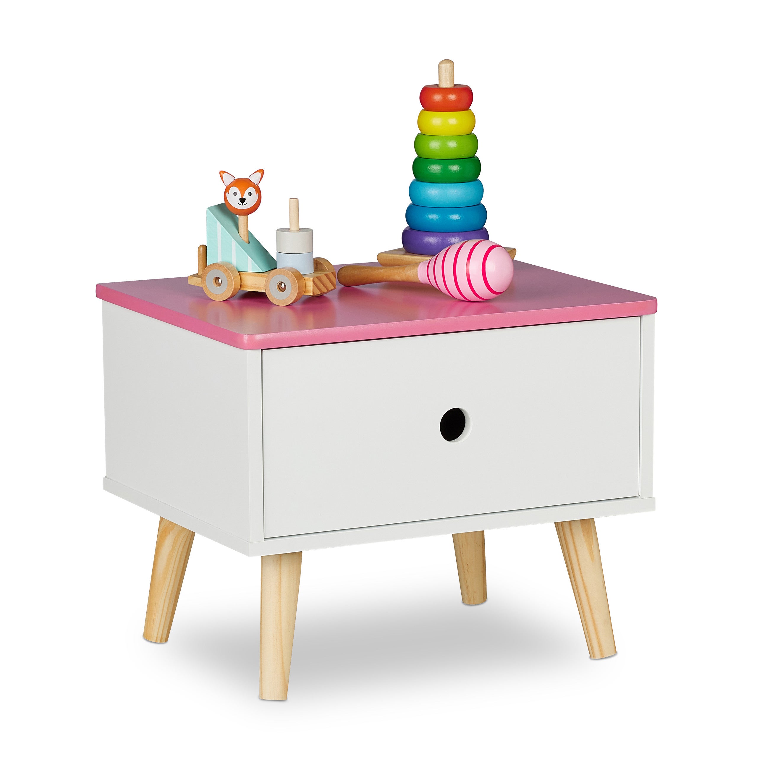 Relaxdays Table de chevet pour enfant, avec tiroir, HLP 31x38x30 cm ...