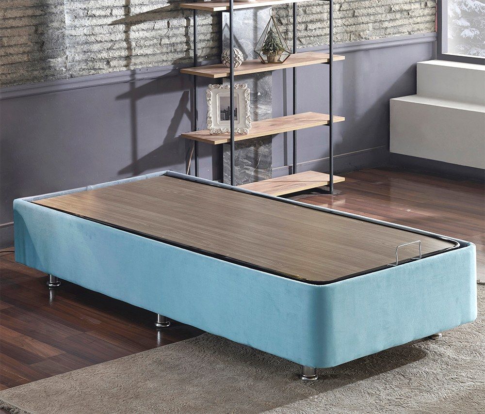 Lit simple avec rangement Jaxon 90x190cm Tissu Bleu clair | Leroy Merlin