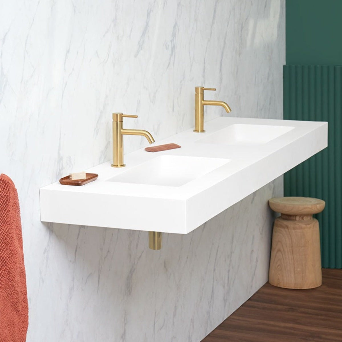 Vasque double ou simple suspendue en sanydur CARDIFF MURO 160 cm double ...