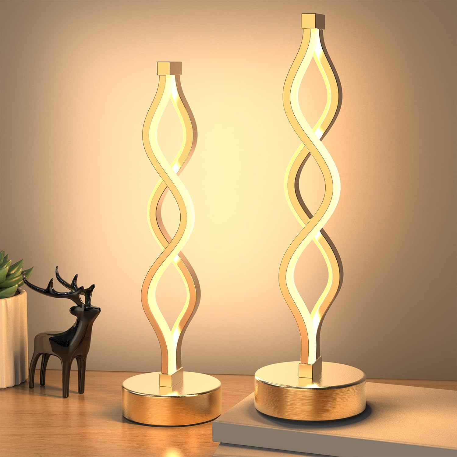Lampe de table LED spirale dorée Infinity, lampe de chambre, lampe de ...