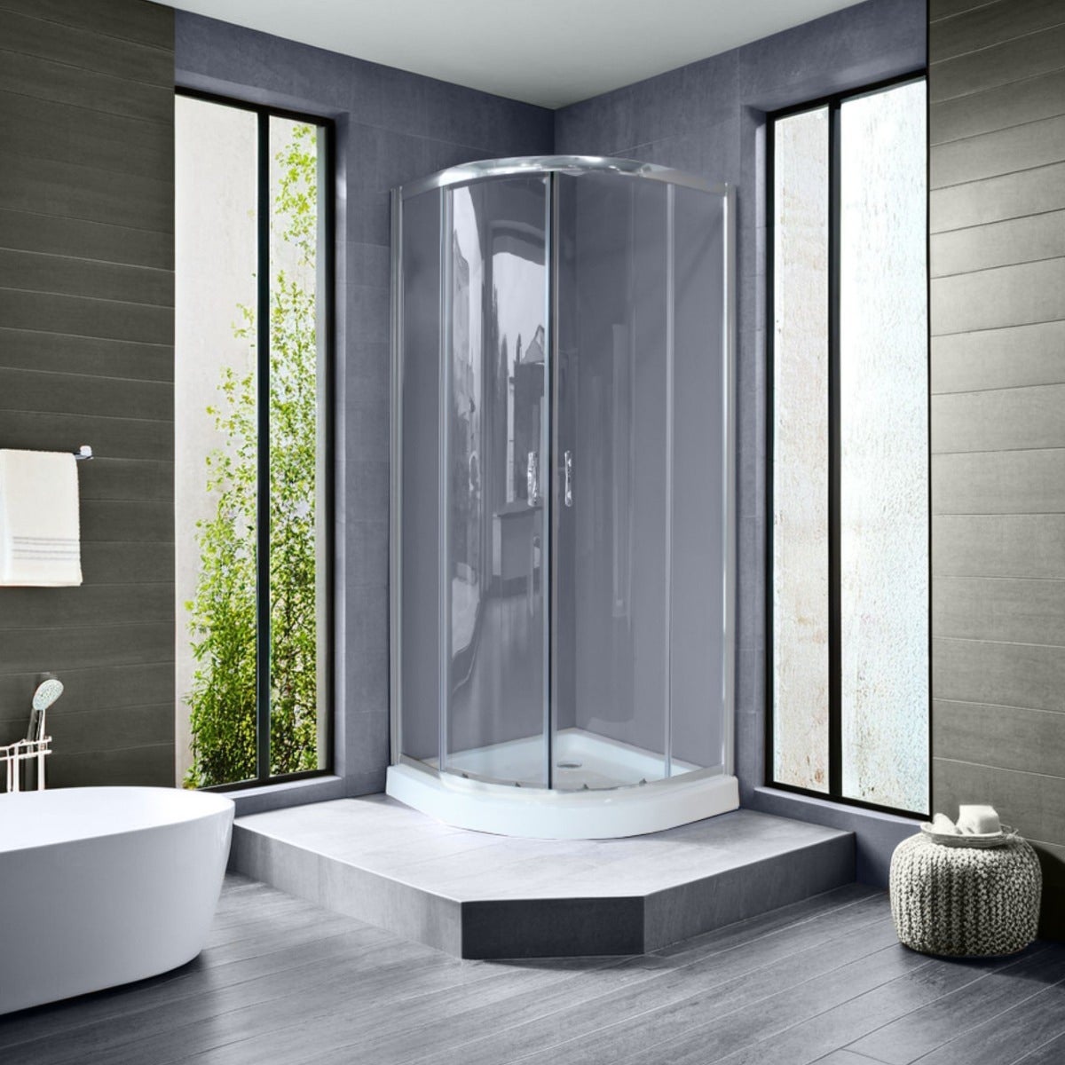 Siro - Box doccia tondo scorrevole 4 ante 80x80 cm cromo/trasparente ...