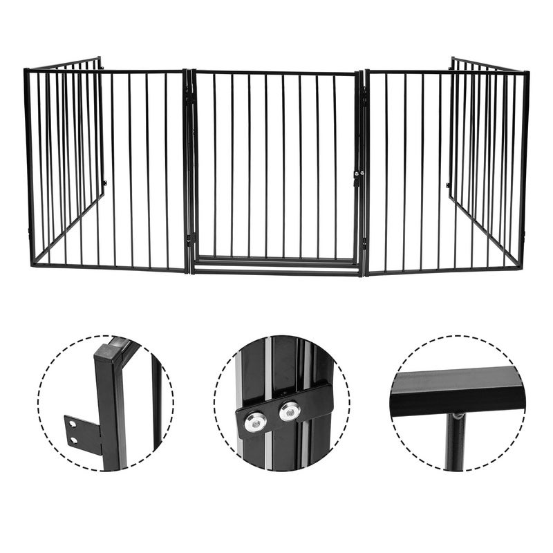 5 piezas Valla Chimenea de Metal con Puerta Negra, 304cm Valla Chimenea ...