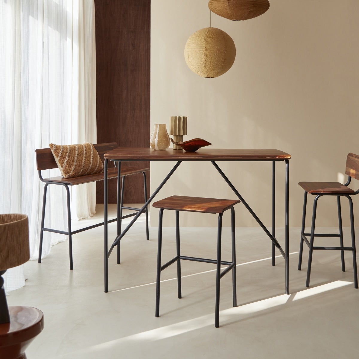 Tikamoon Mesa alta de metal y madera de palisandro 140x85 Talia | Leroy ...