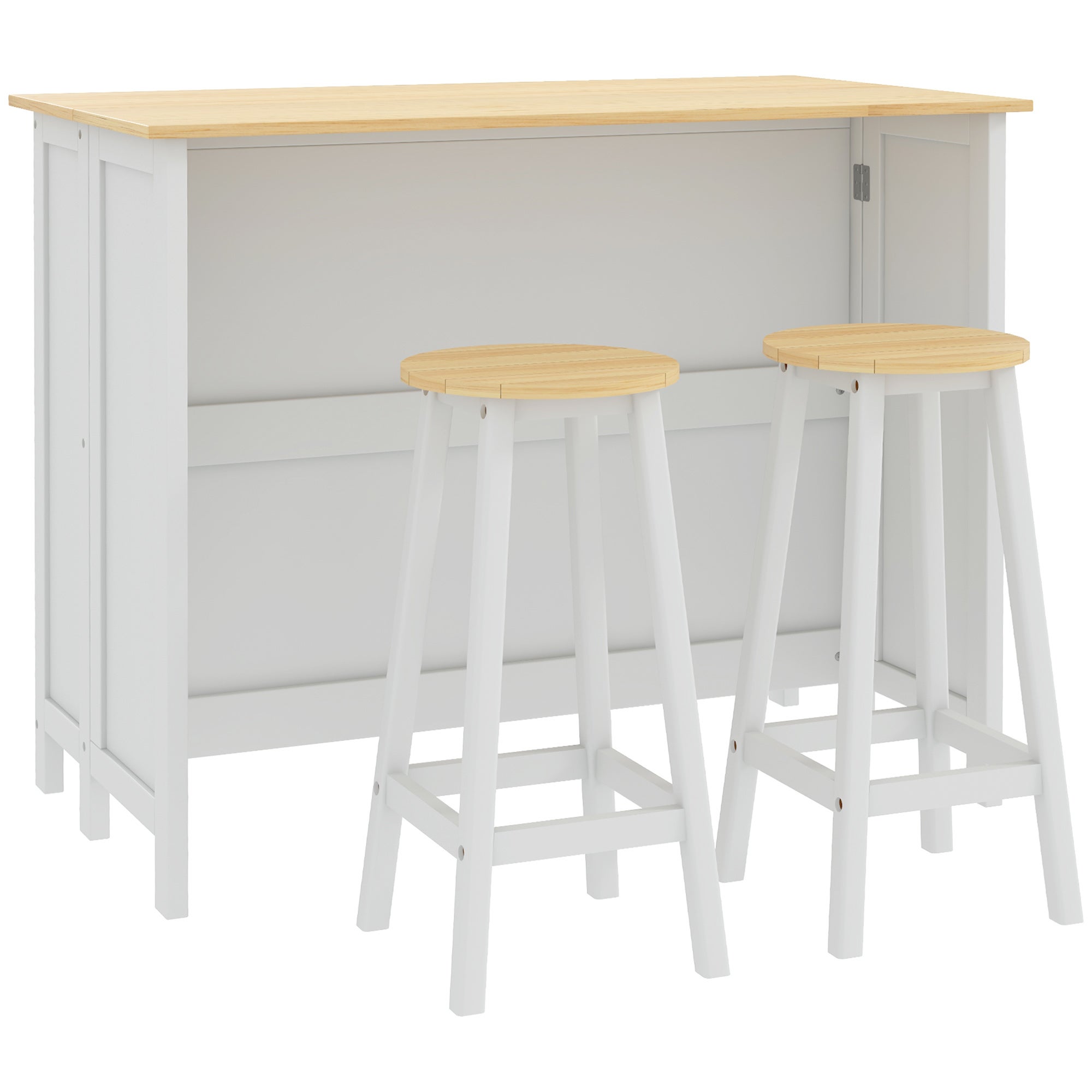 Ile de cuisine avec 2 tabourets, Plan de travail pliable, 2 armoires ...