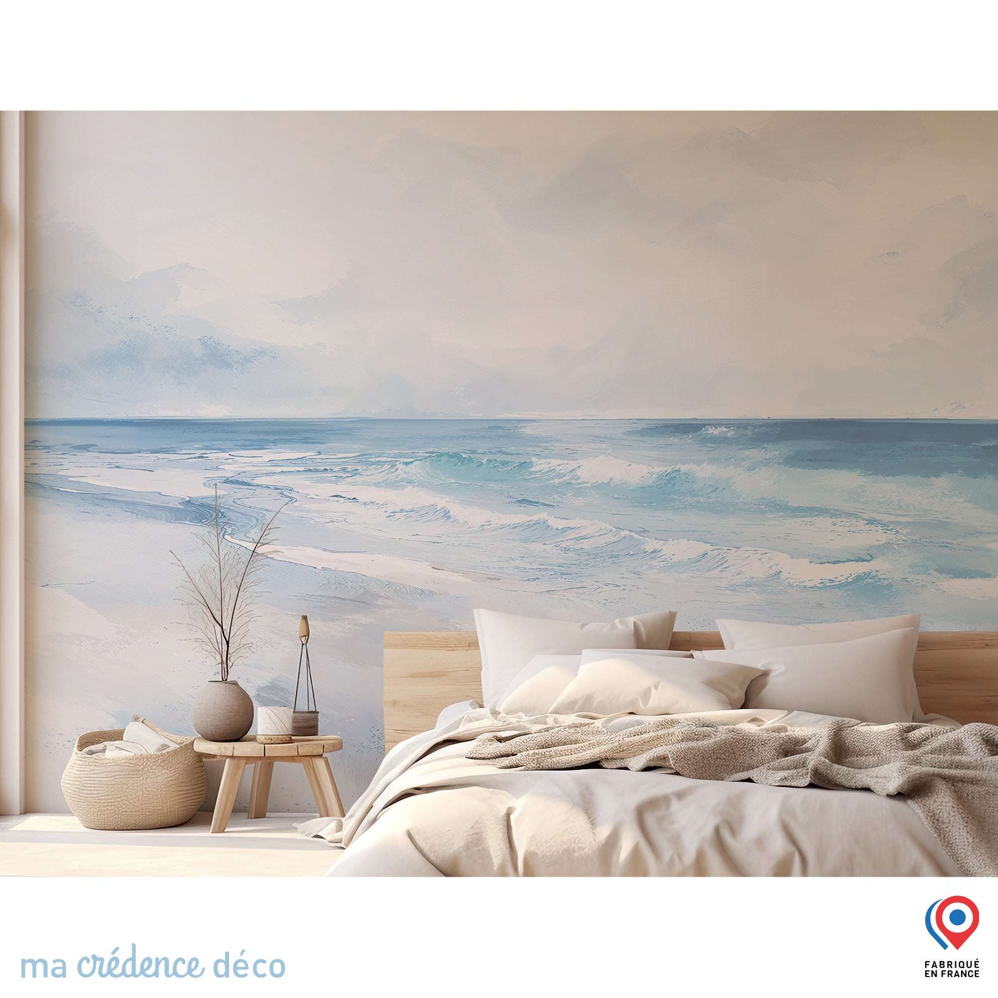 Papier peint Plage et vagues, Aquarelle - Intissé - 400 cm - 280 cm ...