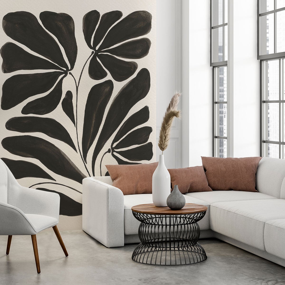 Papier peint graphique black flower | Leroy Merlin