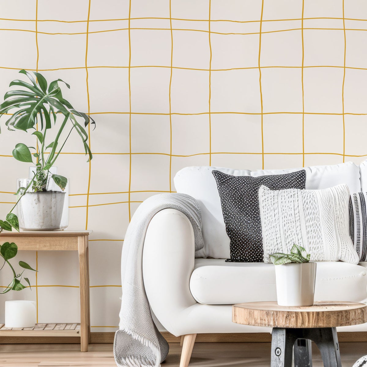 Carta da parati panoramica con motivo a griglia, Giallo 300 x 250cm ...