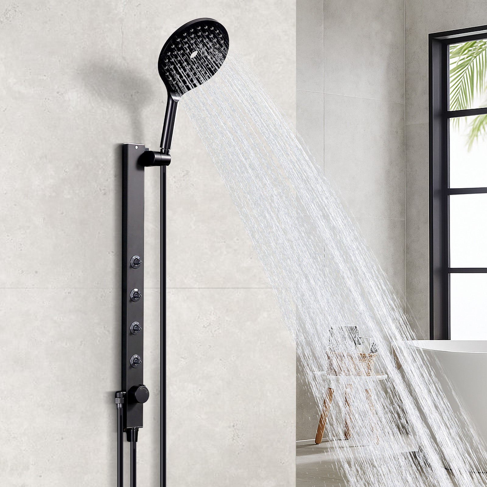 Colonne de Douche Noire Hydromassante Sans Mitigeur, Ensemble de Douche ...