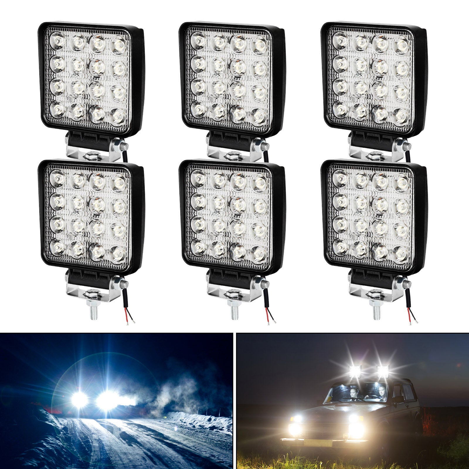 6X 48W Projecteur Phare de Travail 12V 24V LED Carré LED Moto Spot Feux ...