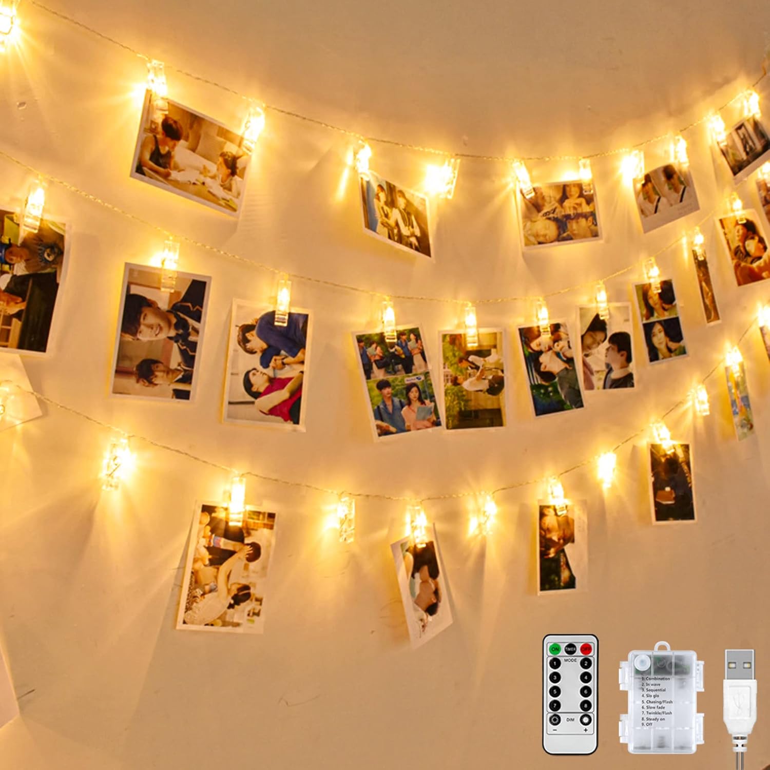 Guirlande lumineuse photo à 20 LED blanc chaud, 3 mètres/guirlande ...